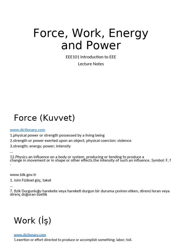 01a - Force, Work, Energy and Power | PDF