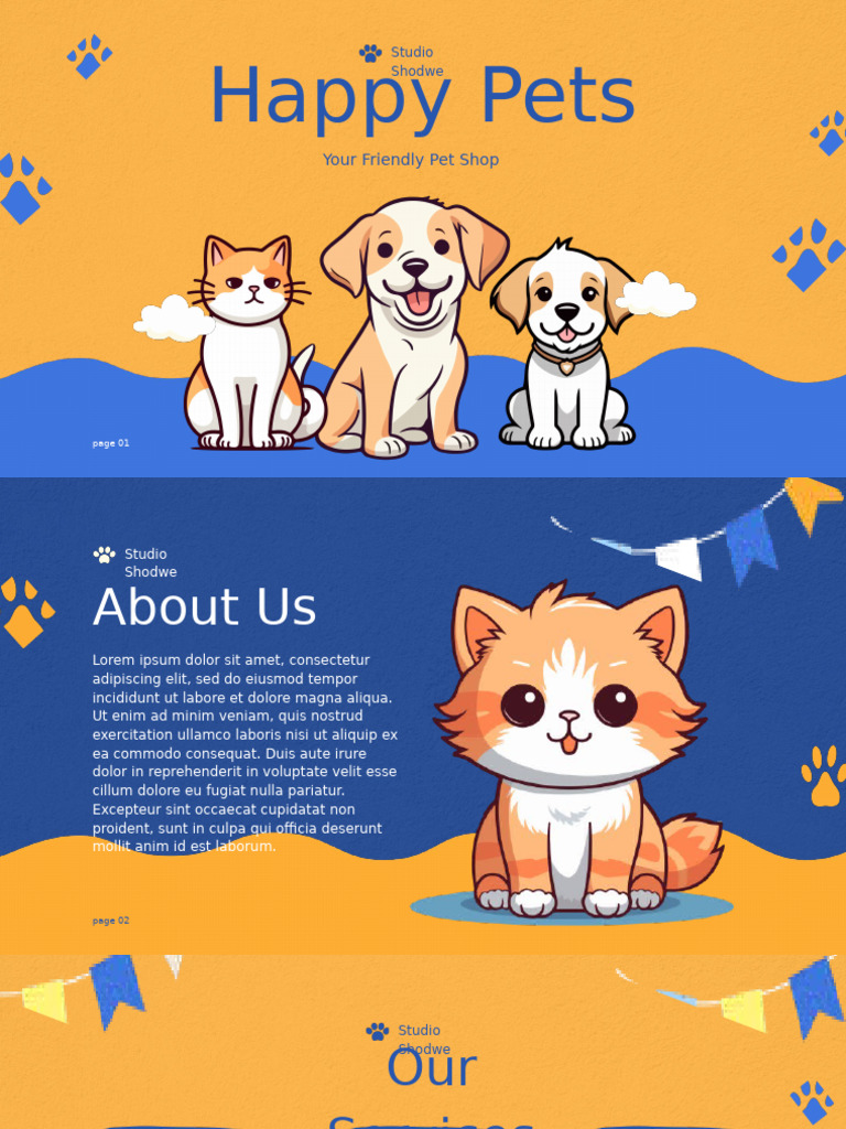 Yellow Blue Cute Illustration Pet Shop Presentation | PDF