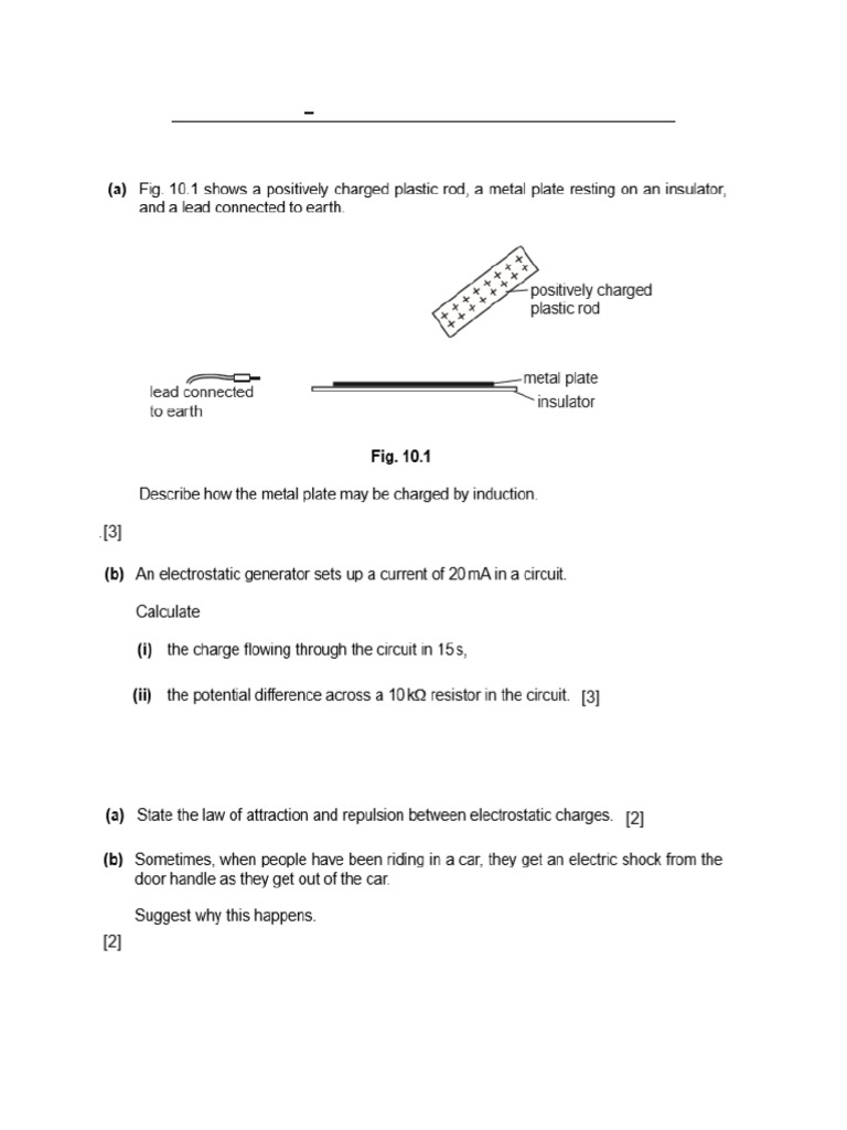 O-Level Static Electricity Worksheet 2020 | PDF
