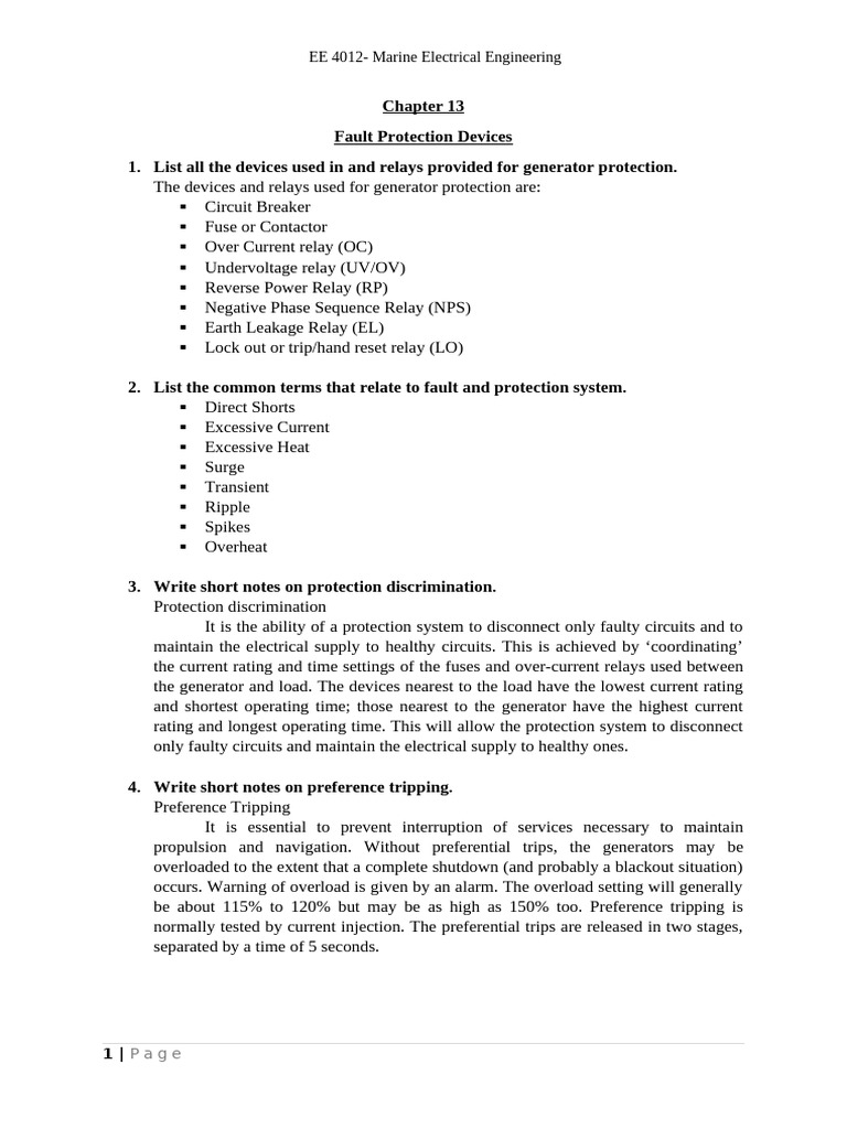 Marine Electrical Fault Protection Devices | PDF | Relay | Fuse ...