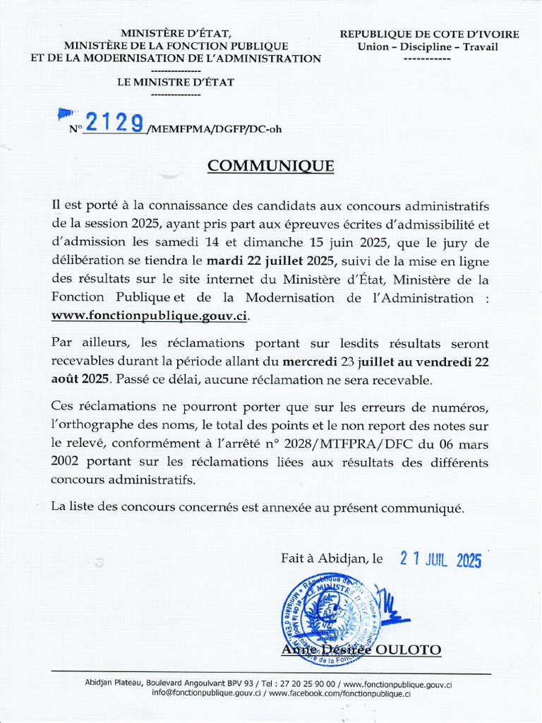 Communique Deliiberation Seq 1 2025 | PDF