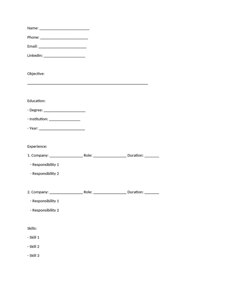 Blank Resume Template | PDF