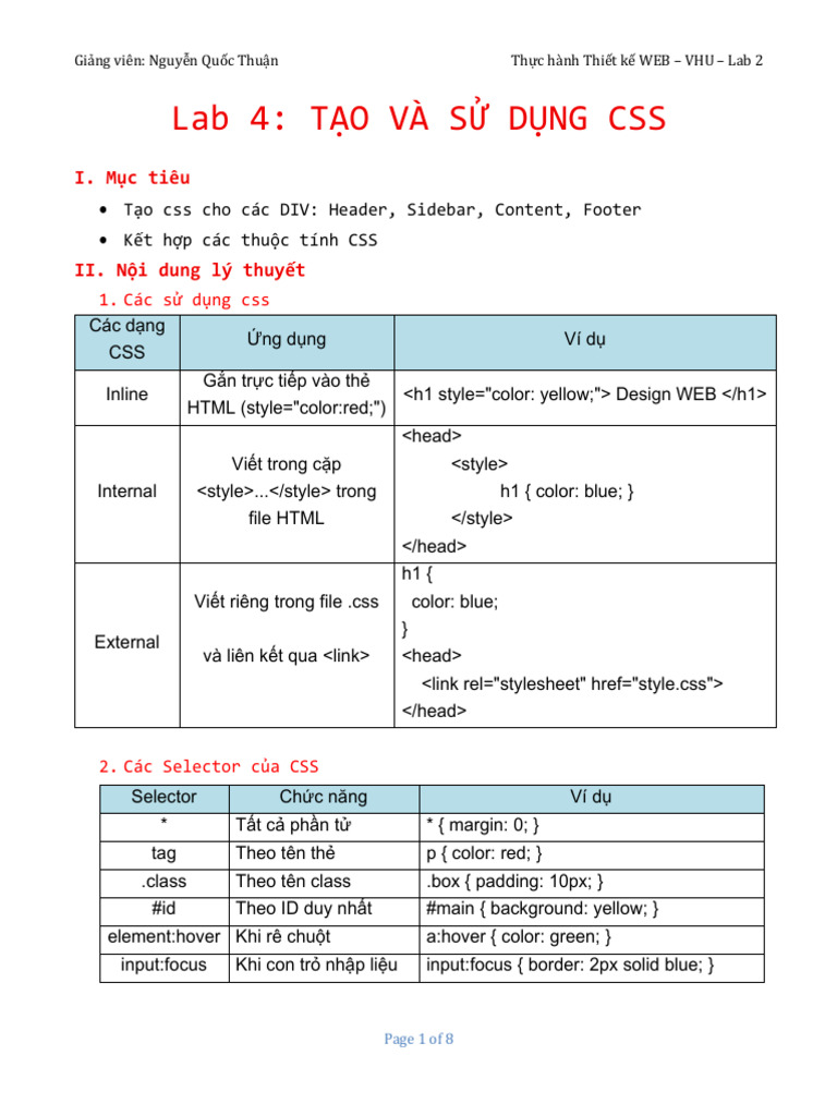 LAB 4 Thuc Hanh Thiet Ke WEB 1 | PDF