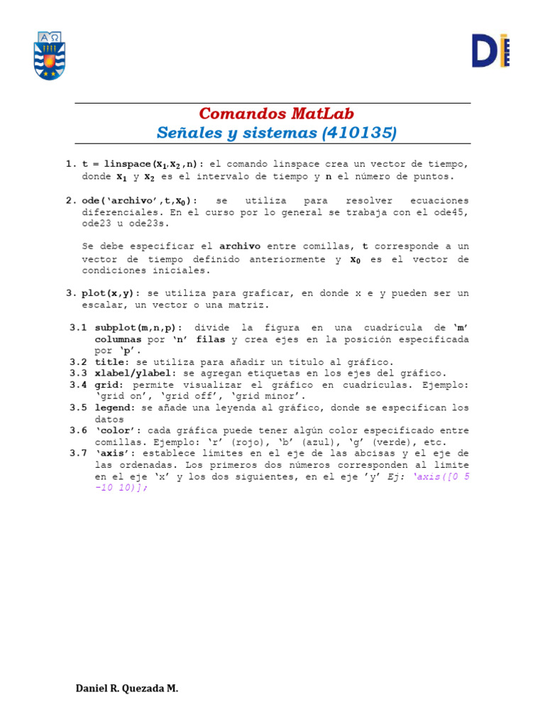 Comandos Matlab | PDF | Matemáticas Aplicadas | Matemáticas