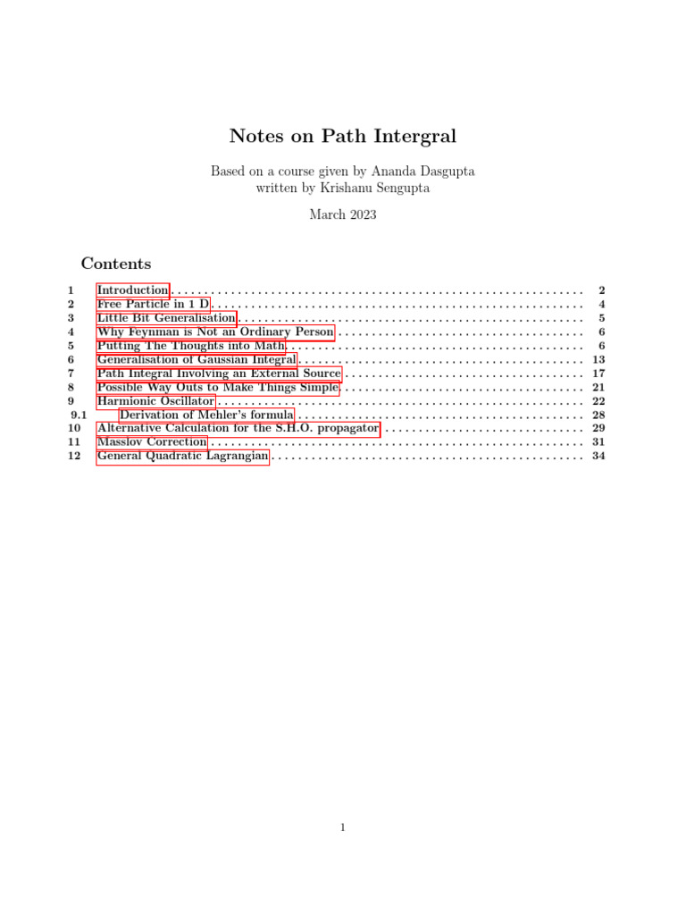 Path Integral Notes by Krishanu Sengupta | PDF | Quantum Mechanics ...
