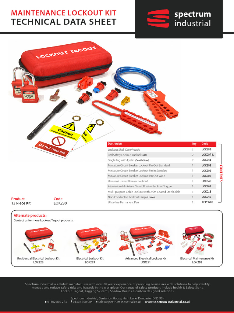 Lockout Tagout Kit | PDF | Electrical Components | Safety