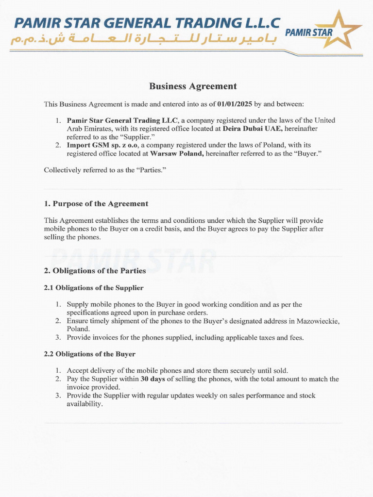 Business Agreement | PDF