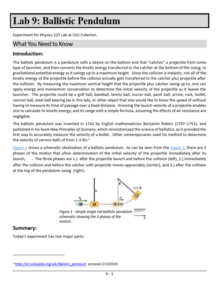 Ballistic Pendulum Lab Guide | PDF | Collision | Force
