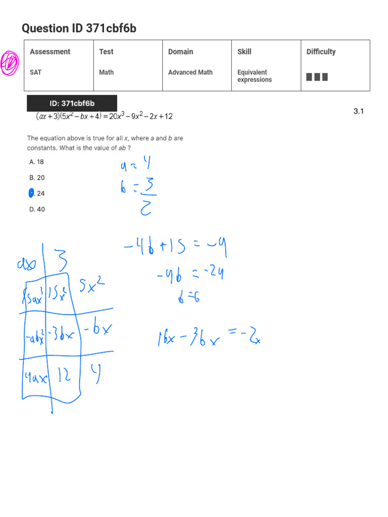 SAT Advanced Math: Equivalent Expressions | PDF | Sat | Standardized Tests