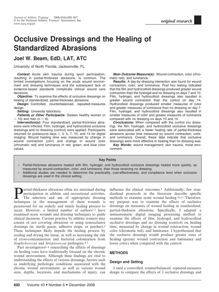 Occlusive Dressings and The Healing of Standardized Abrasions | PDF ...
