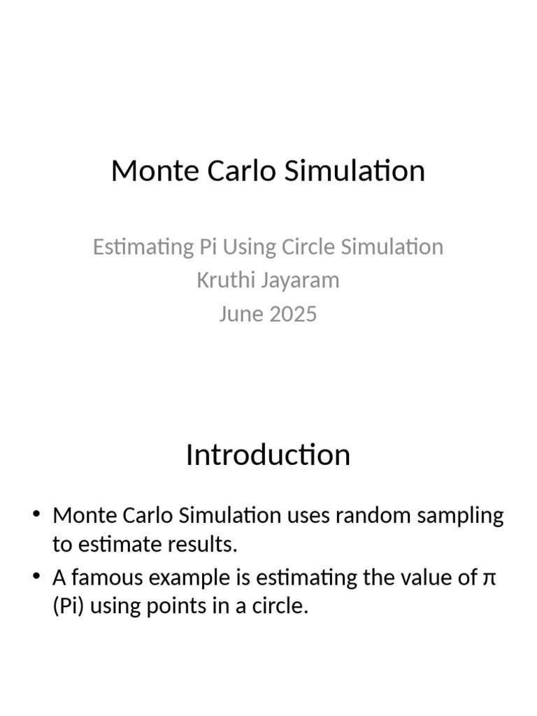 Monte Carlo Simulation Circle Example | PDF