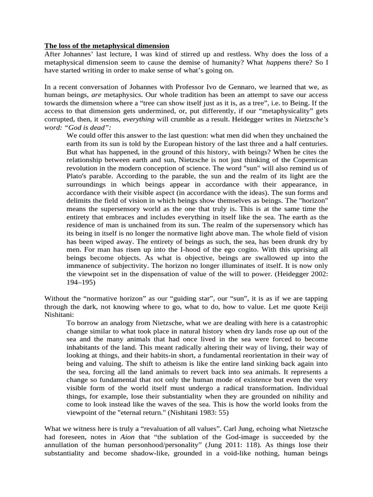 Impact of Losing Metaphysical Dimension | PDF | Friedrich Nietzsche ...