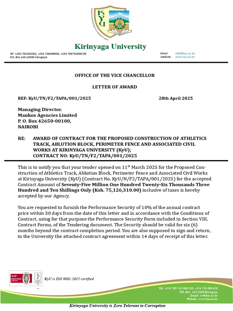 Contract Award for KyU Construction Project | PDF
