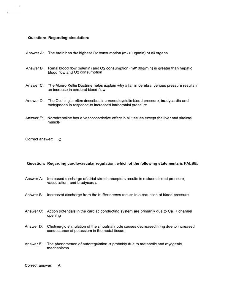 003 Physiology MCQ ACEM Primary Cardiovascular | PDF | Heart | Blood Pressure