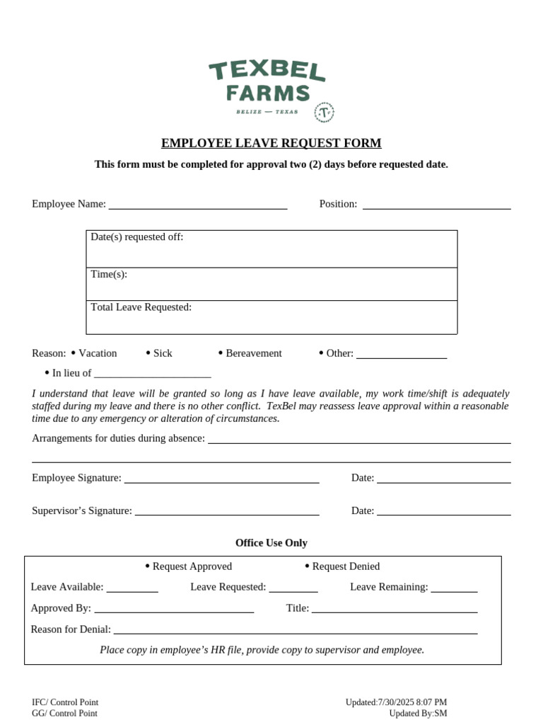 Employee Leave Request Form | PDF