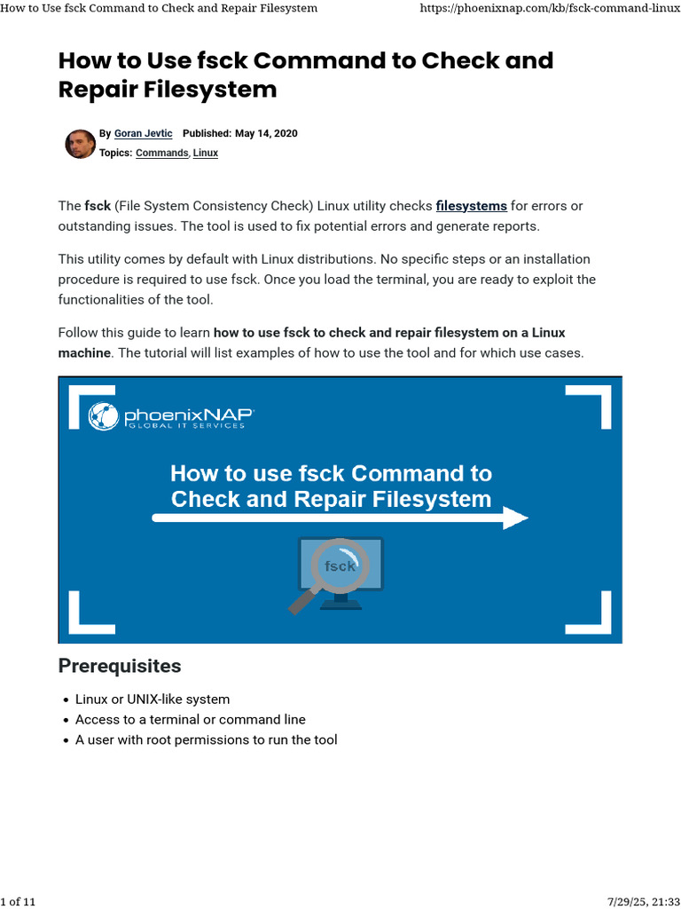 How To Use FSCK Command To Check and Repair Filesystem | PDF | Booting ...
