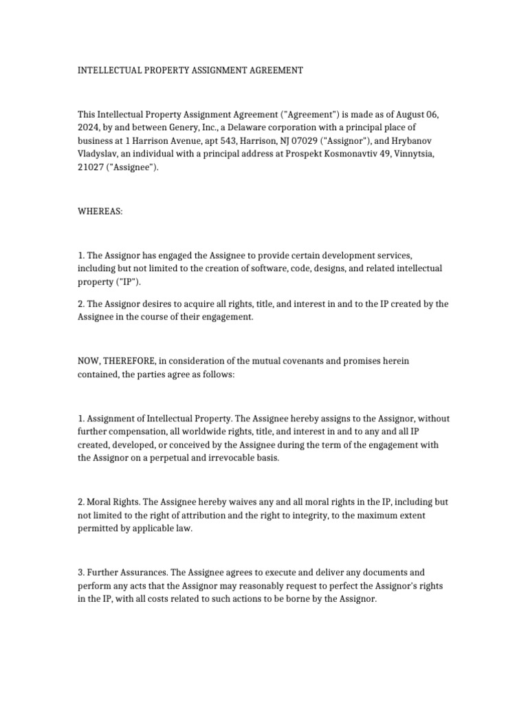 Intellectual Property Assignment Agreement | PDF