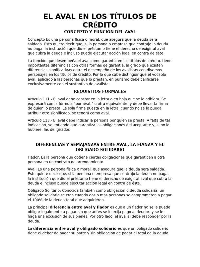 El Aval en Los Títulos de Crédito | PDF | Pagos | Deuda