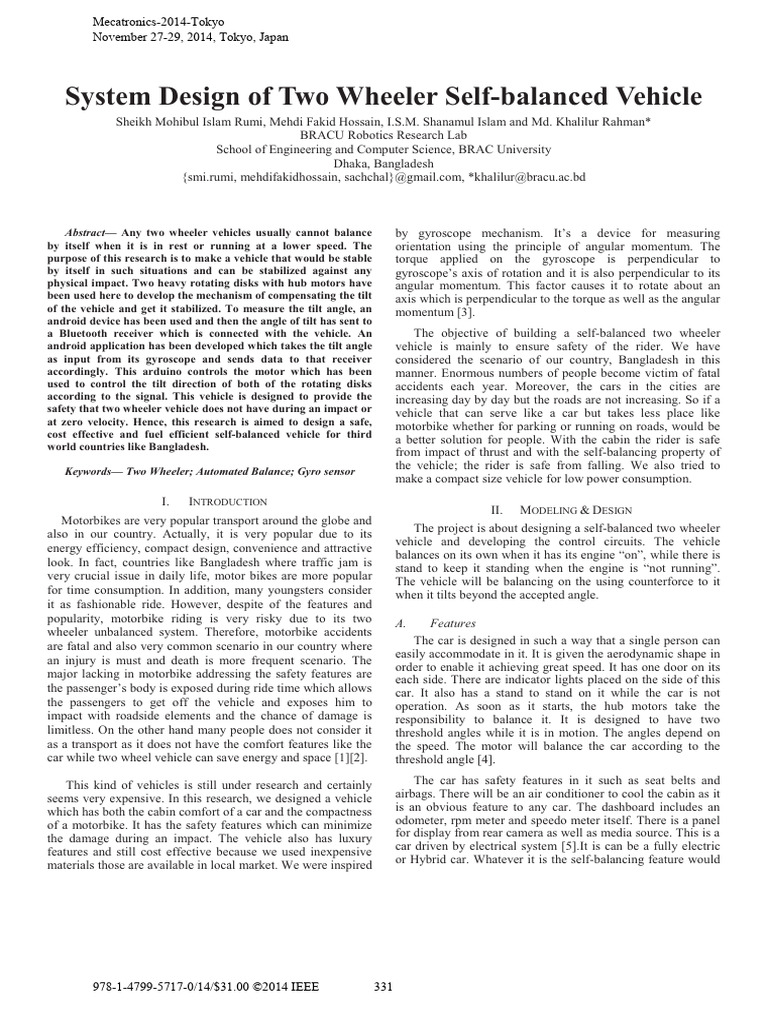 Self-Balanced Two-Wheeler Design | PDF | Electric Motor | Gyroscope