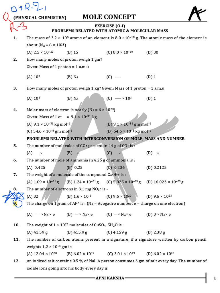 Mole Concept Sheet (Exercise) | PDF | Mole (Unit) | Molecules