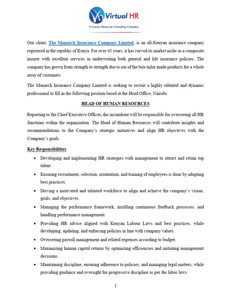 Job Advert - Head of Human Resources - July 2025 | PDF | Human Resource ...