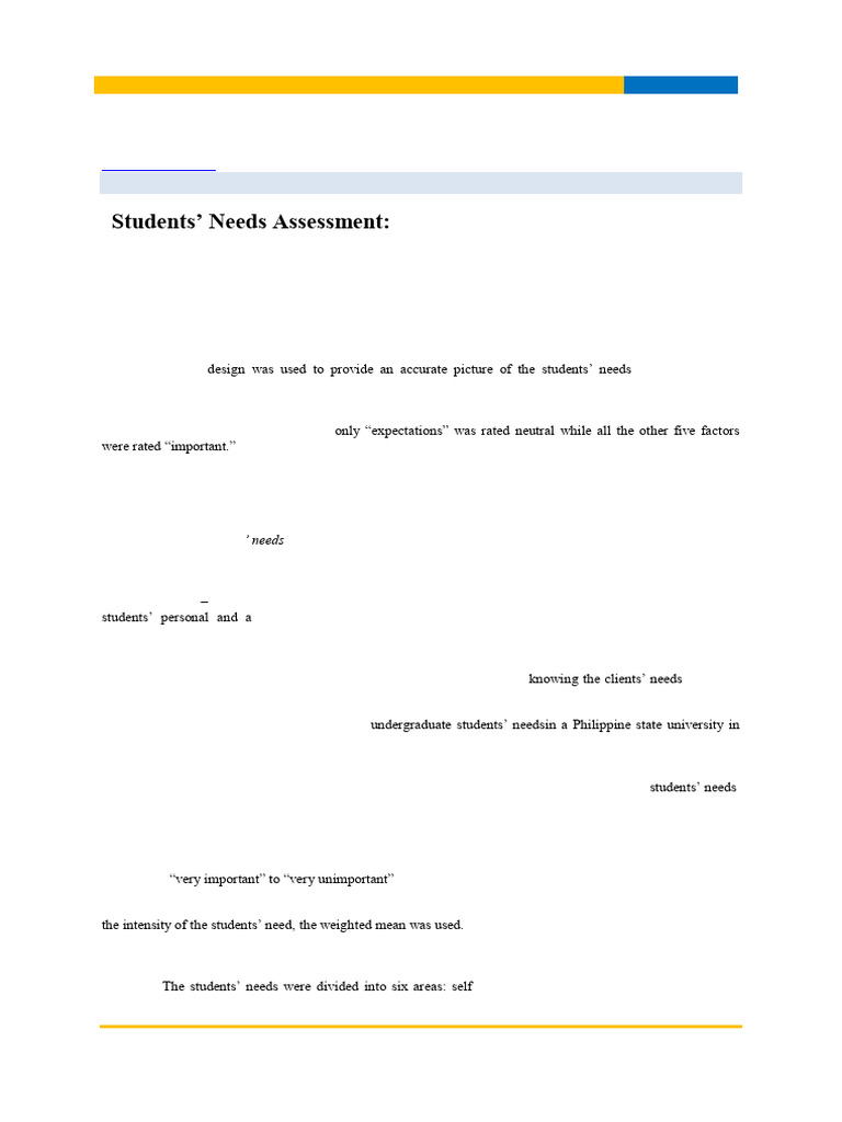 Student Needs Assessment for Service Enhancement | PDF | Psychological ...