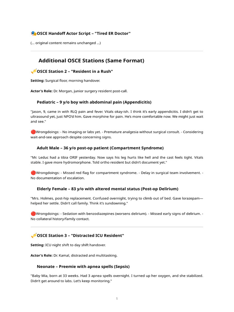 Osce Handoff Actor Script | PDF | Medical Specialties | Clinical Medicine