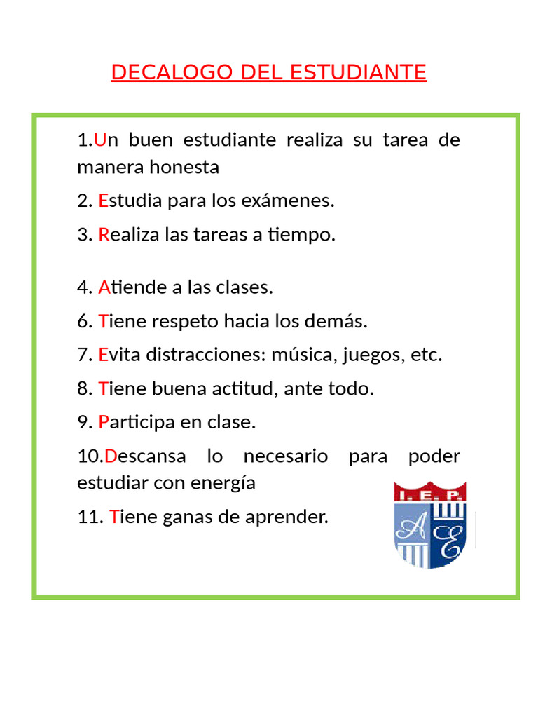 Decálogo del Buen Estudiante | PDF