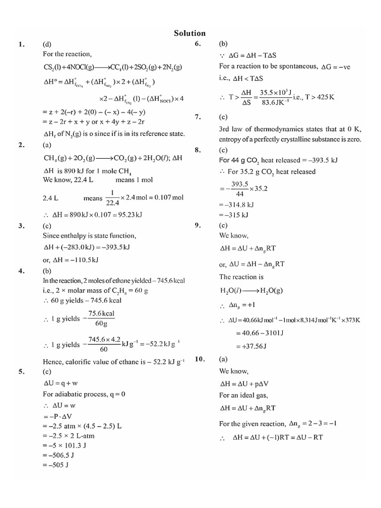 Chemical Thermodynamics Soln | PDF