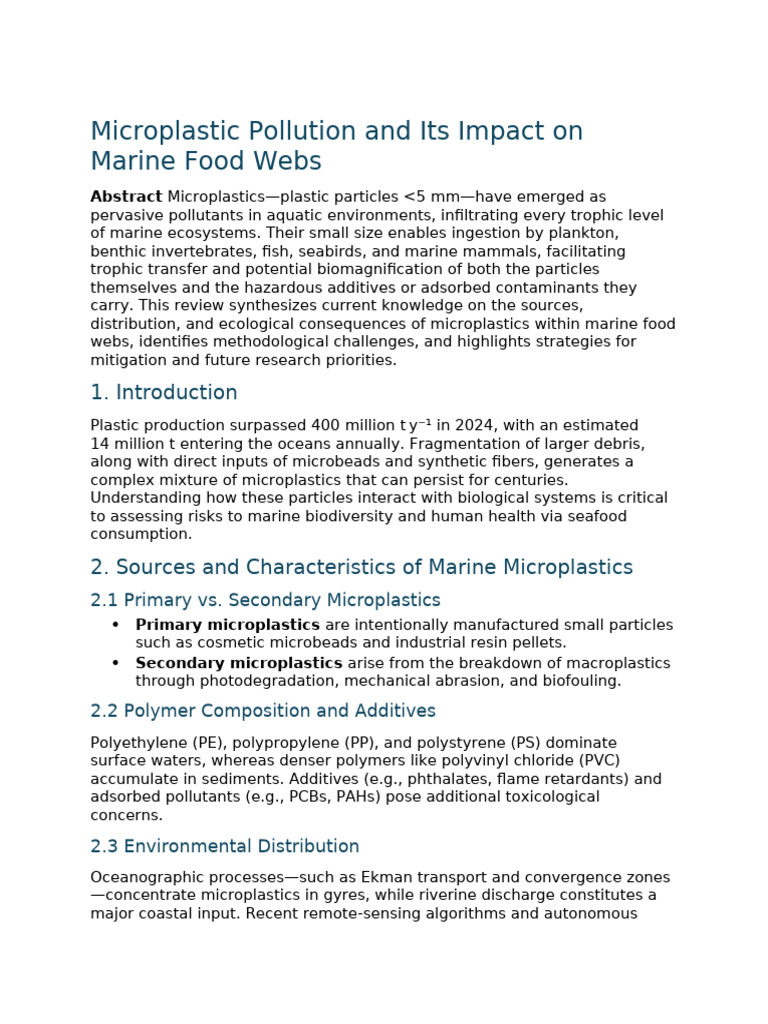 Microplastic Pollution and Its Impact On Marine Food Webs | PDF | Food ...