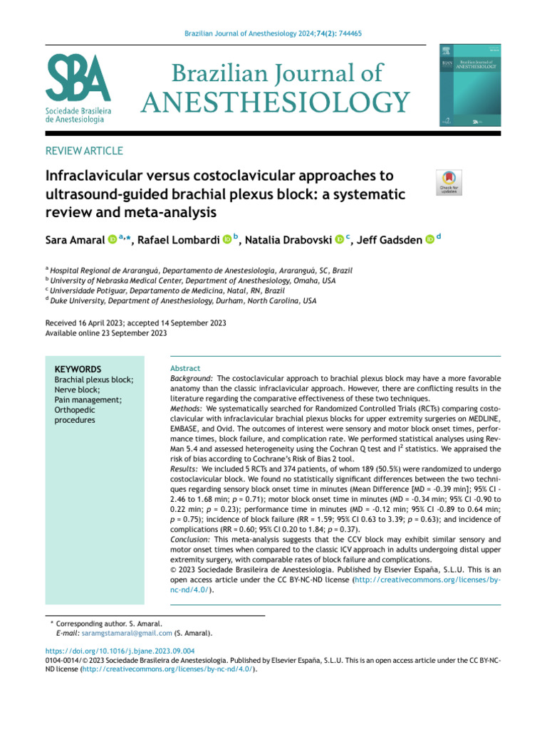 Infraclavicular vs Costoclavicular Blocks | PDF | Systematic Review ...