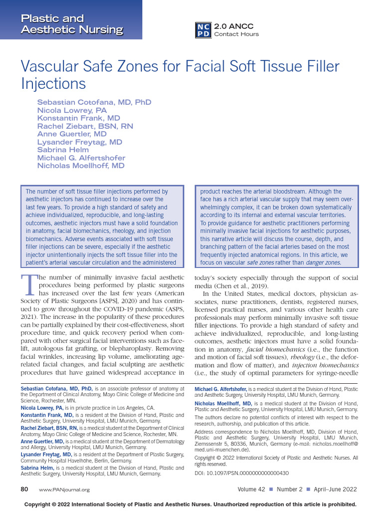 Vascular Safe Zones for Facial Fillers | PDF | Human Nose | Forehead