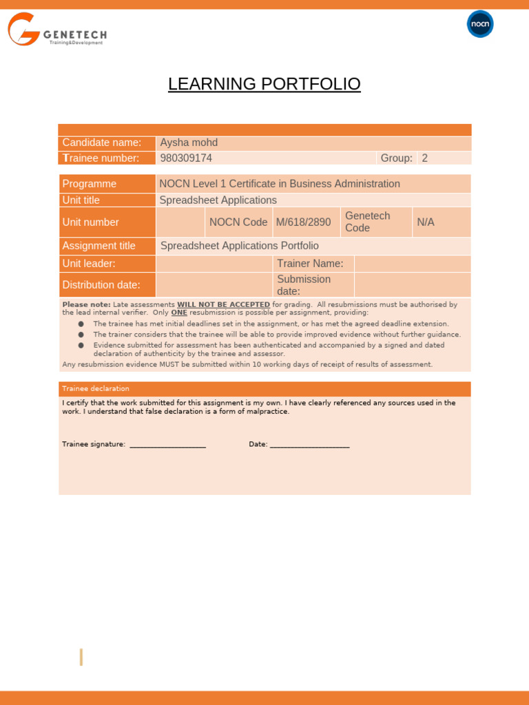 PORTFOLIO Unit 1 - Spreadsheet Applications | PDF | Spreadsheet | Computing