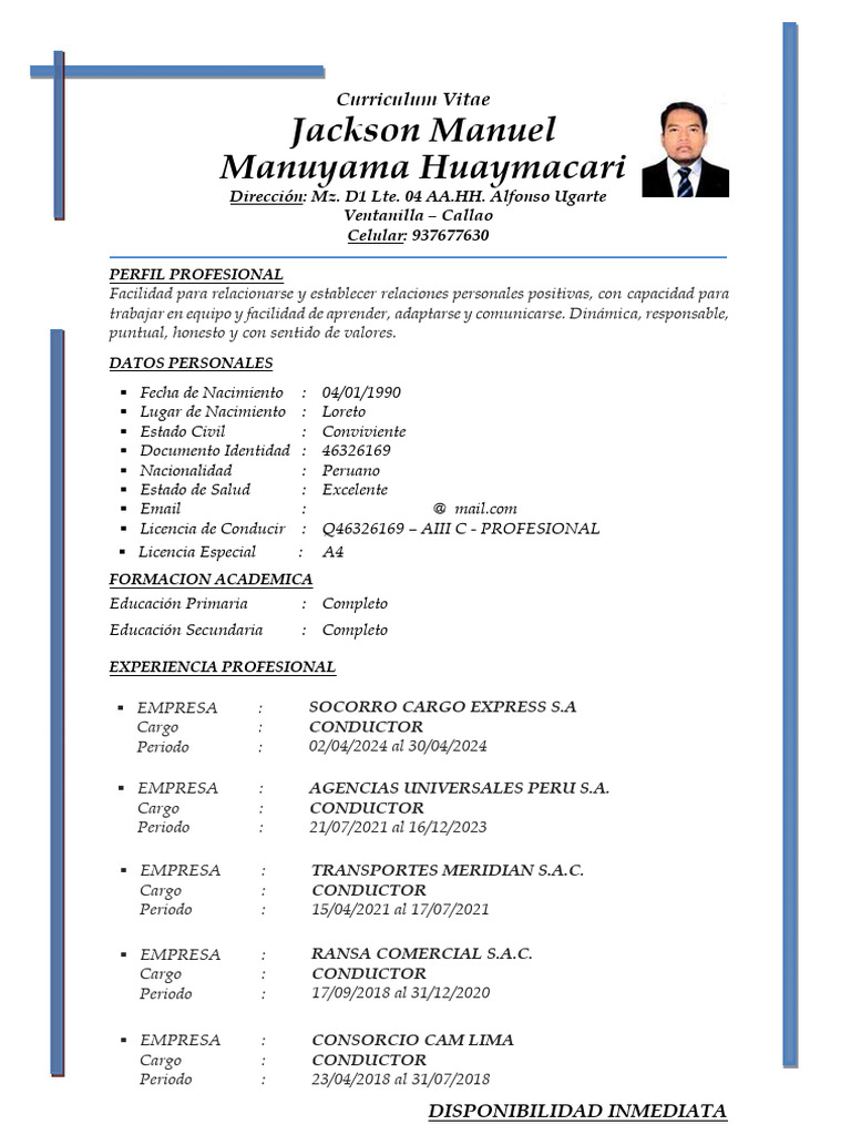 CV 2025 Manuyama | PDF | Residuos peligrosos | Seguridad y salud ocupacional