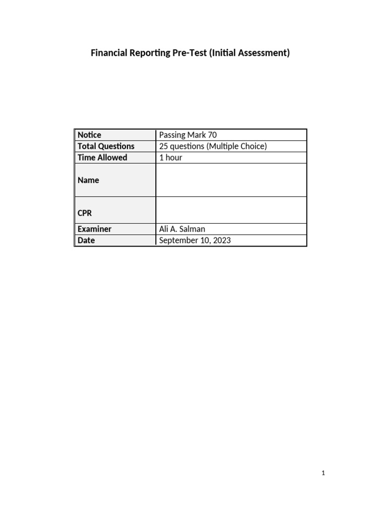 FR Pre-Test (Assessment) | PDF