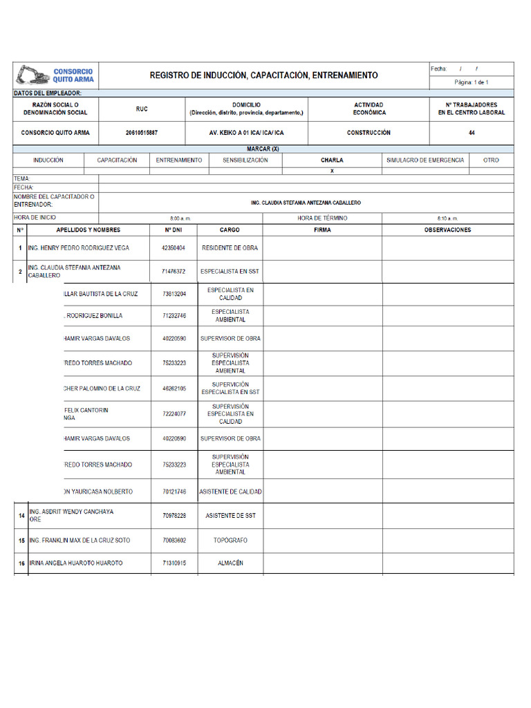 Formato de Charla Hoja 1 | PDF