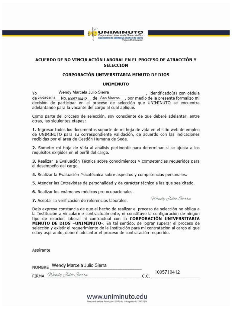 ACUERDO DE NO VINCULACIÓN (1) (2) (3) - Signed | PDF