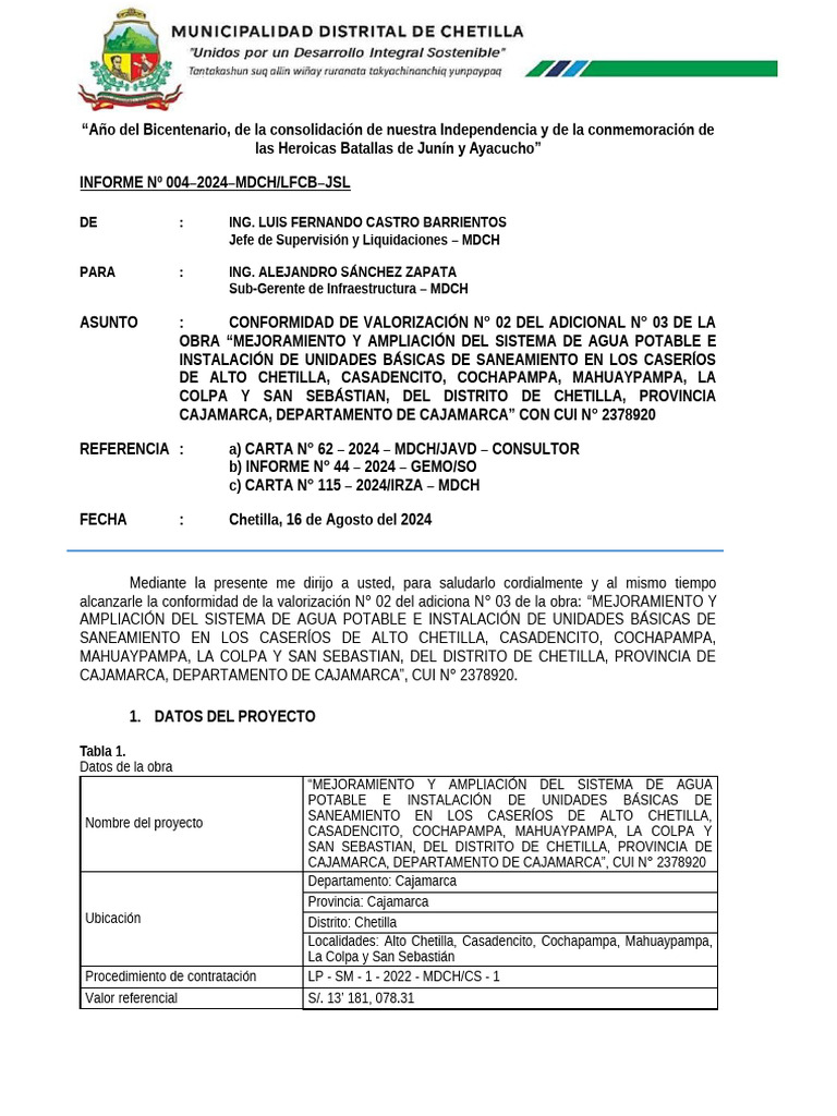 Informe Técnico N°004 LFCB - Conformidad de Valorización N°02 Del ...