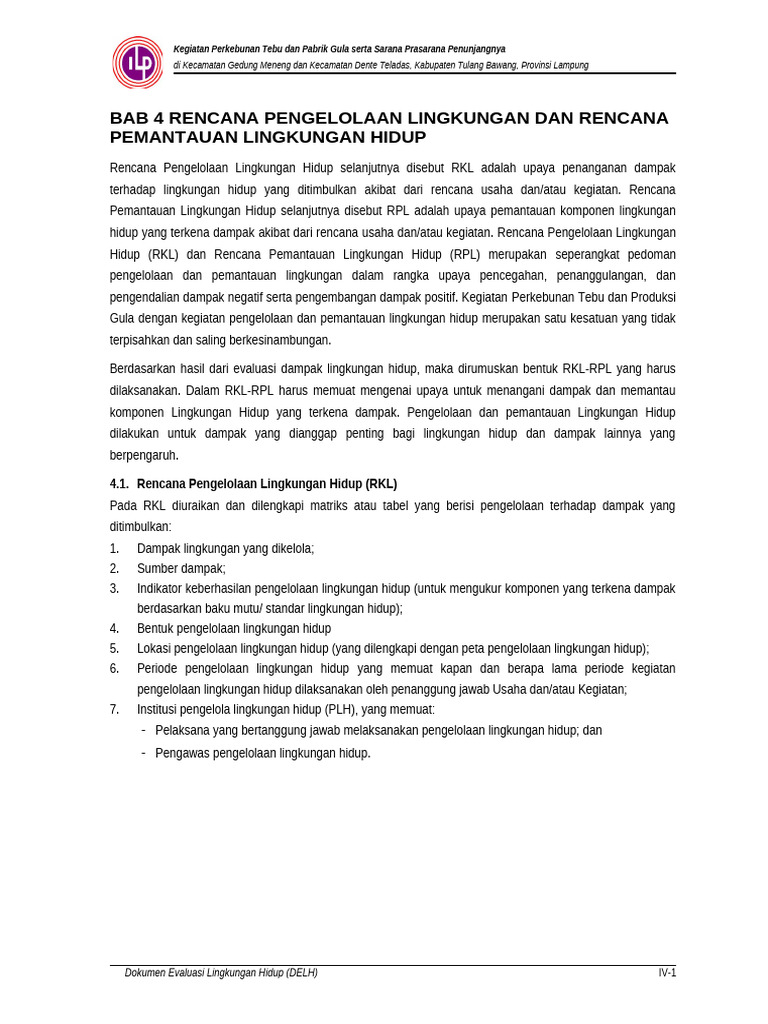 10.1. BAB 4 Rencana Pengelolaan LH Dan Rencana Pemantauan LH | PDF
