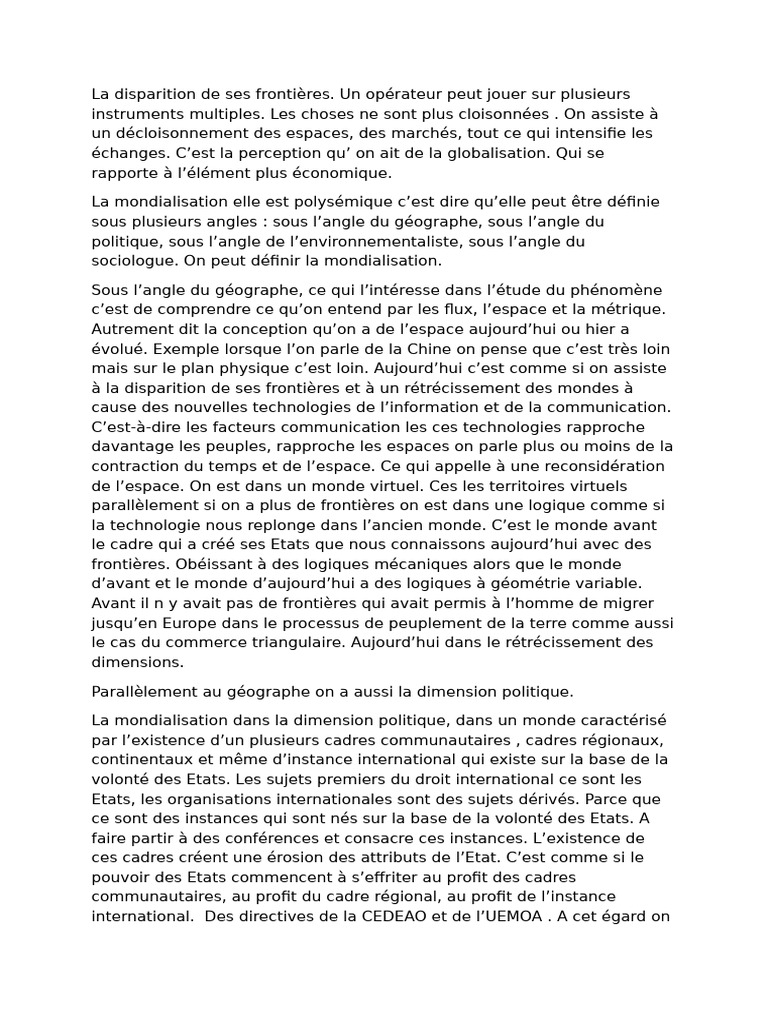 Mondialisation : enjeux et dimensions clés | PDF | Globalisation ...