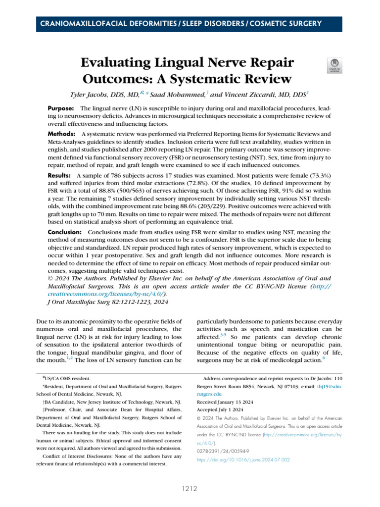 Lingual Nerve Repair: A Meta-Analysis | PDF | Systematic Review | Oral ...