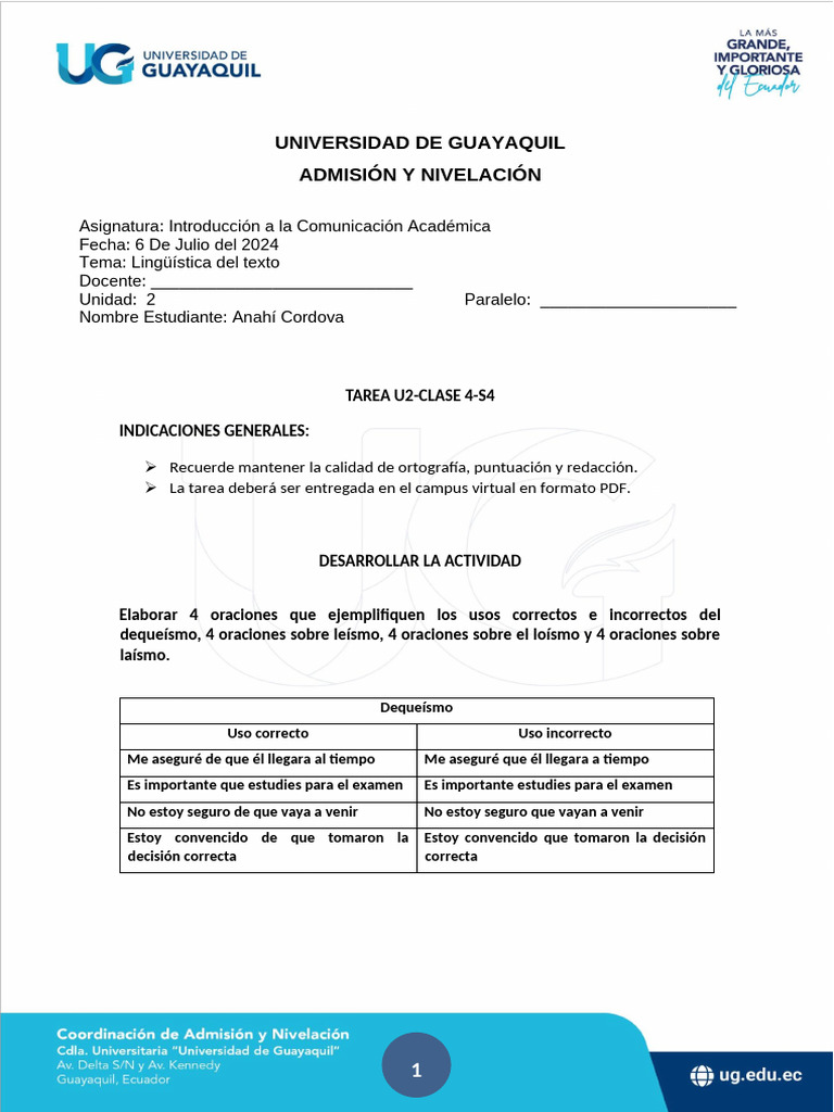 Tarea U2 - Clase 4 - S4 | PDF