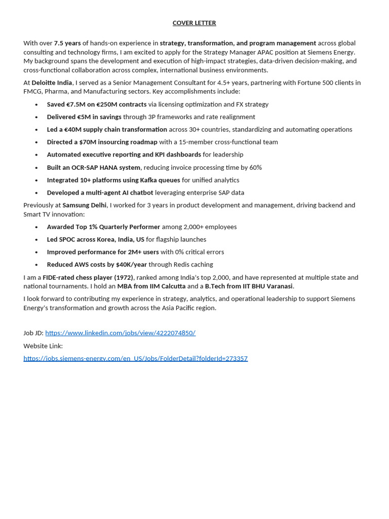 Siemens Energy Ulverston Cover Letter | PDF