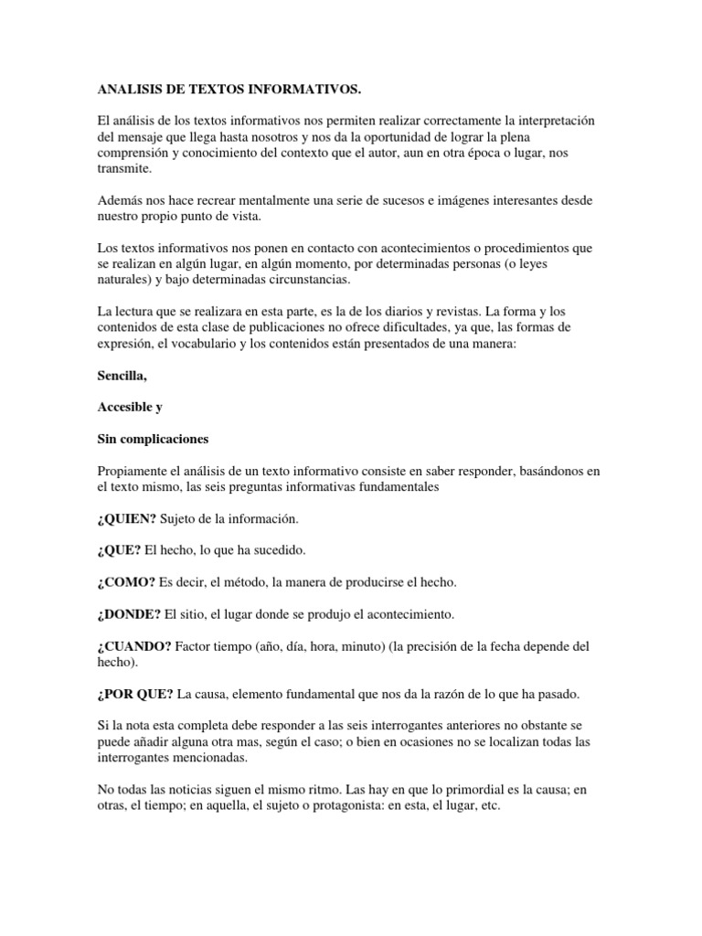 Analisis de Textos Informativos | PDF | Conocimiento | Ciencia cognitiva