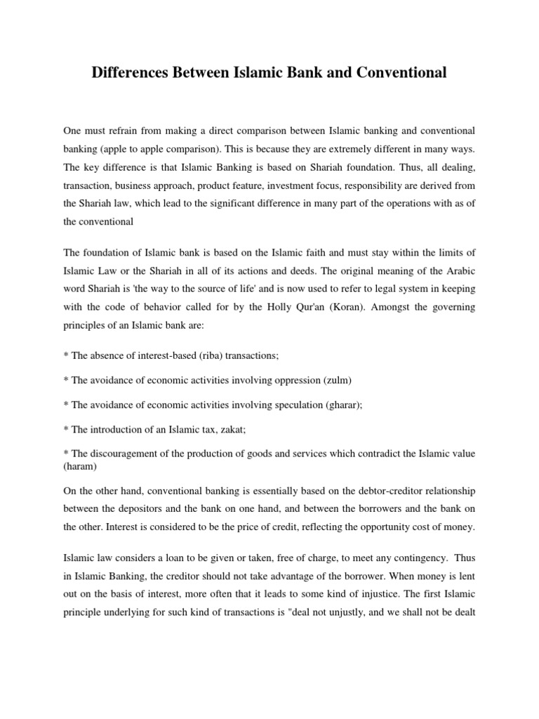 Differences Between Islamic Bank and Conventional | PDF | Islamic Banking And Finance | Banks