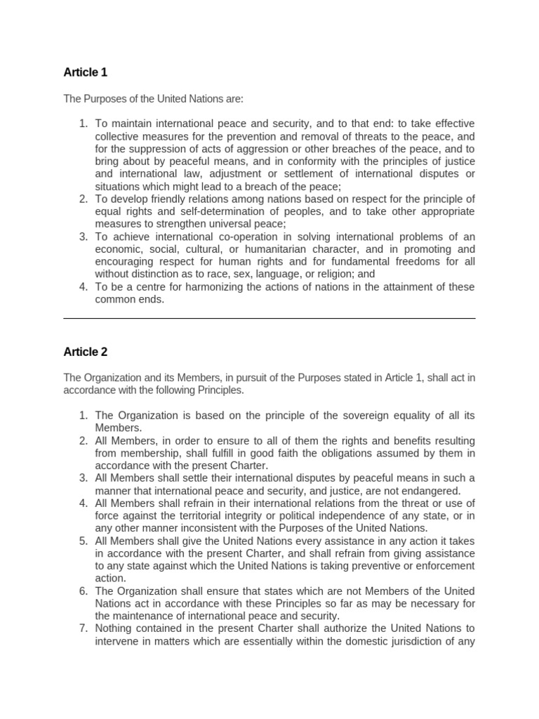 UN Charter: Purpose and Principles | PDF | United Nations Security ...