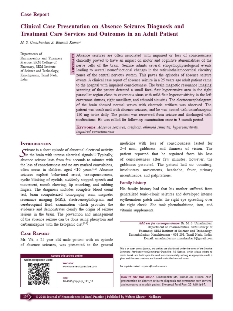Absence Seizures | PDF | Diseases And Disorders | Neuroscience