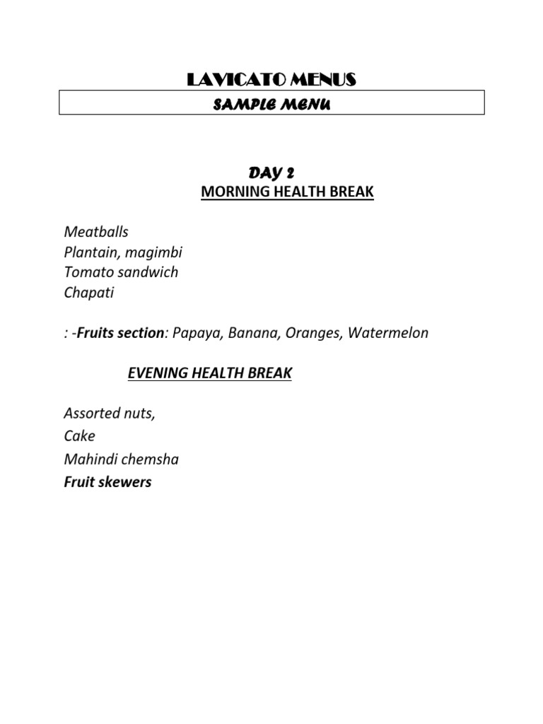 Sample Menu For Papu Breakfast | PDF