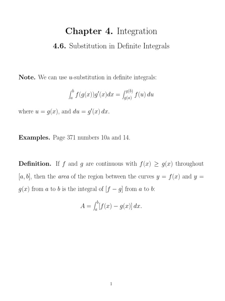 Integration: Substitution in Definite Integrals | PDF