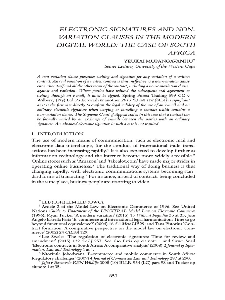 Mupangavanhu Electronic Signatures and Non Variation Clauses in The ...